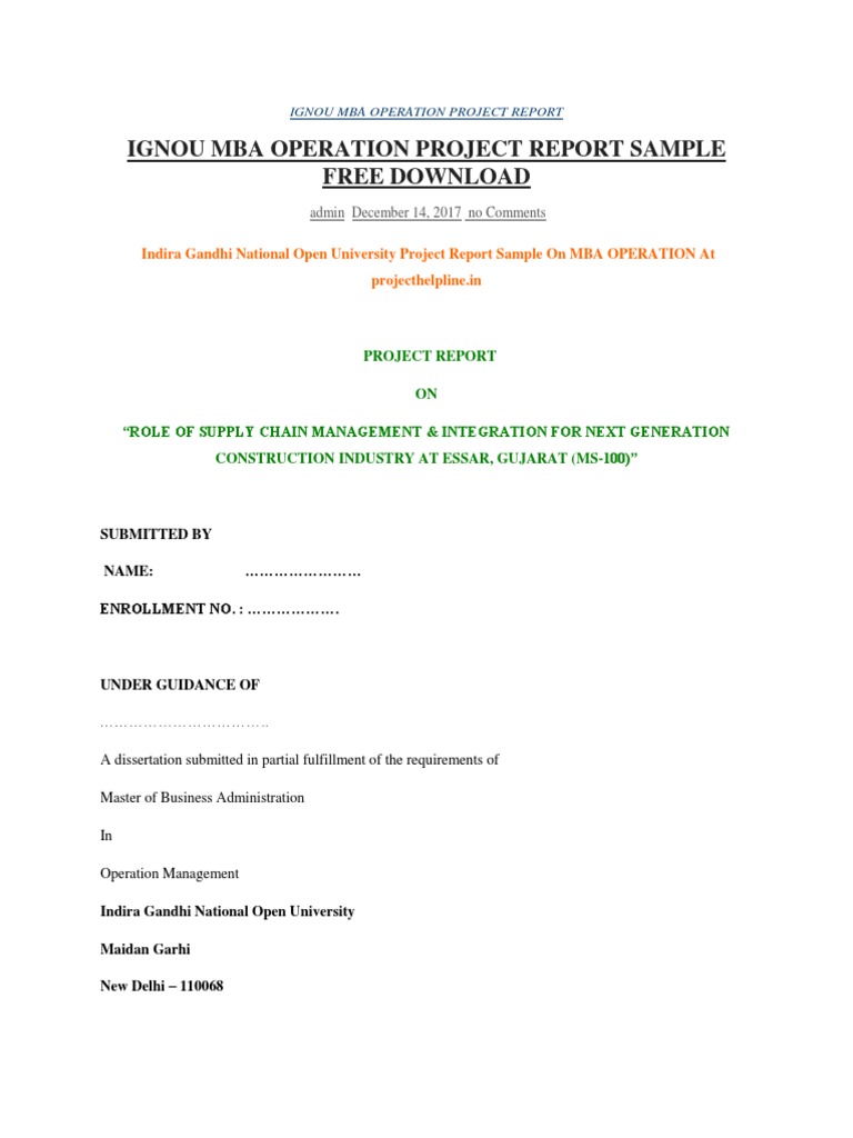 Ignou Mba Operation Project Report | PDF | Inventory | Supply Chain