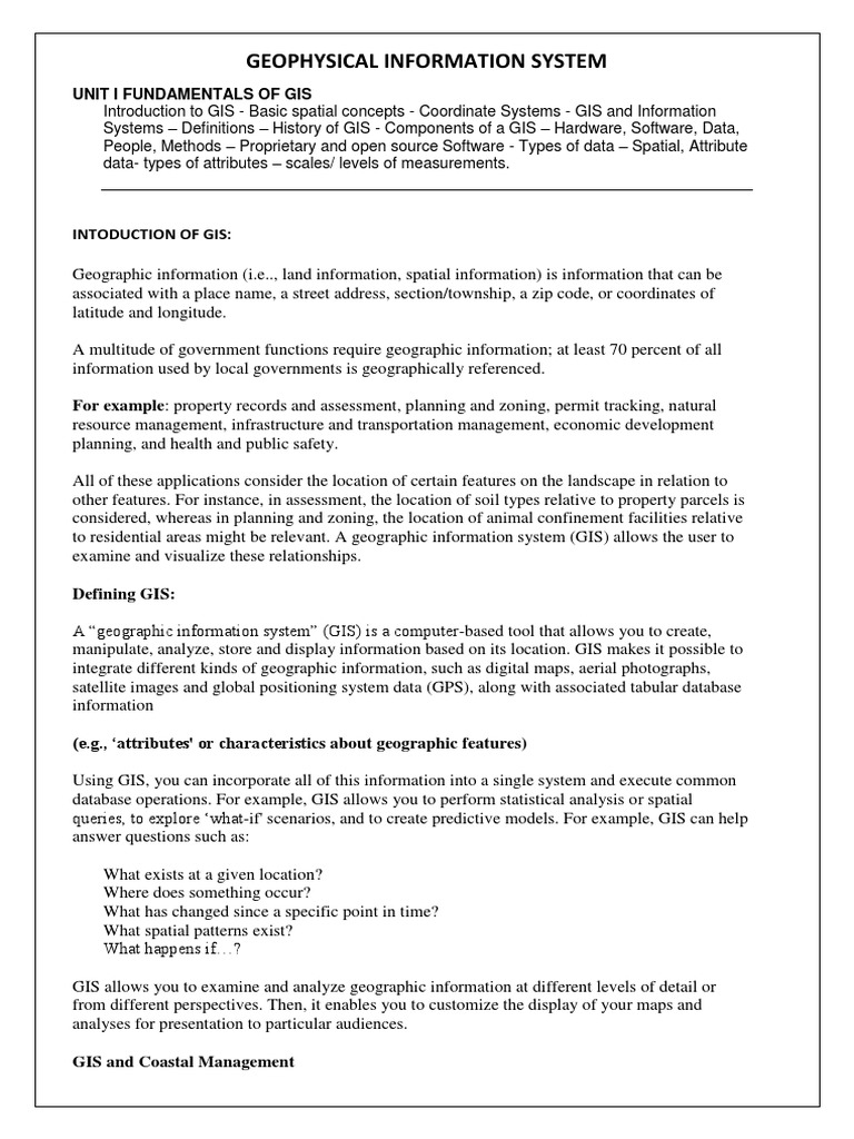 Unit I Fundamentals of Gis | PDF | Latitude | Geographic Information System