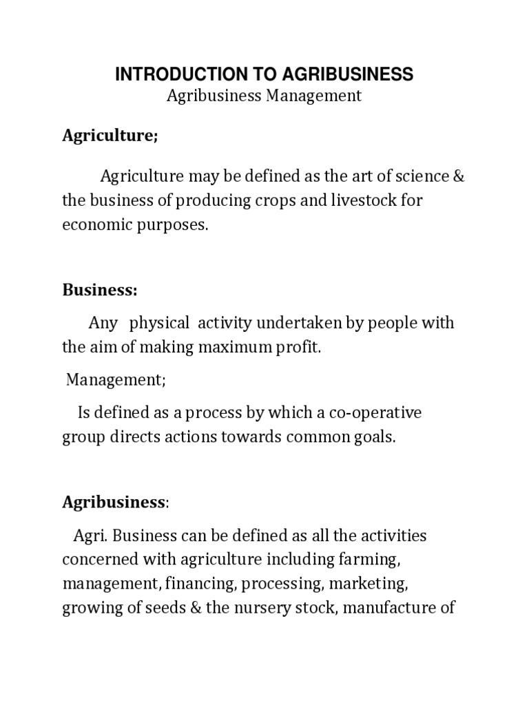 Introduction To Agribusiness | PDF | Economic Development | Agribusiness