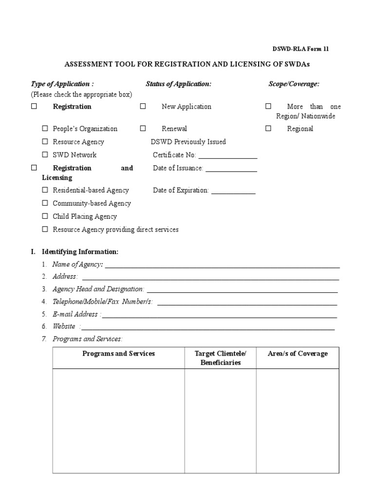 DSWD RLA Registration Assessment Tool | PDF | Employment | Government ...