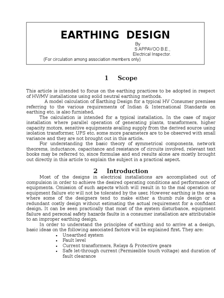 Earthing Design For High Voltage Installations - A Study Paper | PDF ...