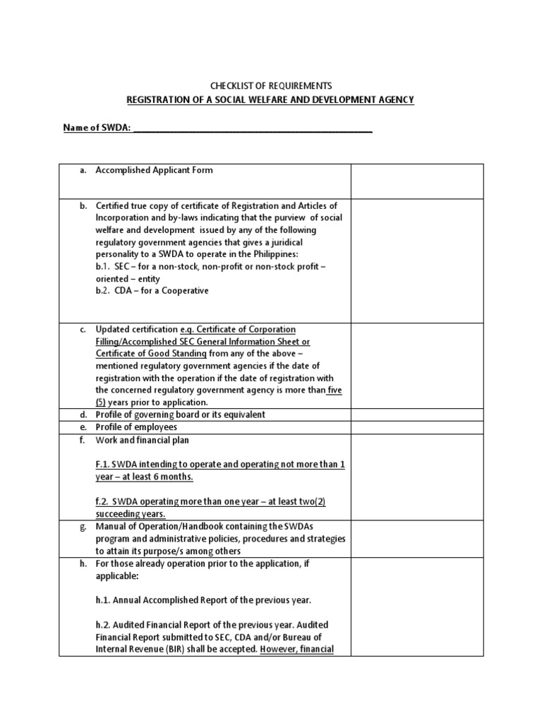 Checklist of Requirements Registration | PDF | Financial Statement ...