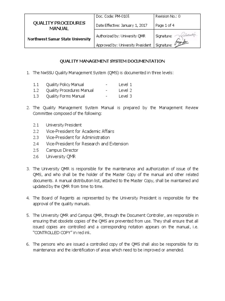 Quality Procedures Manual: Quality Management System Documentation ...