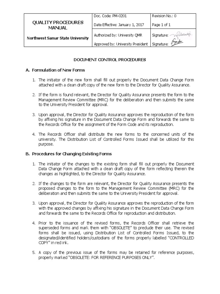 2 - Document Control Procedures | Quality Assurance | Business