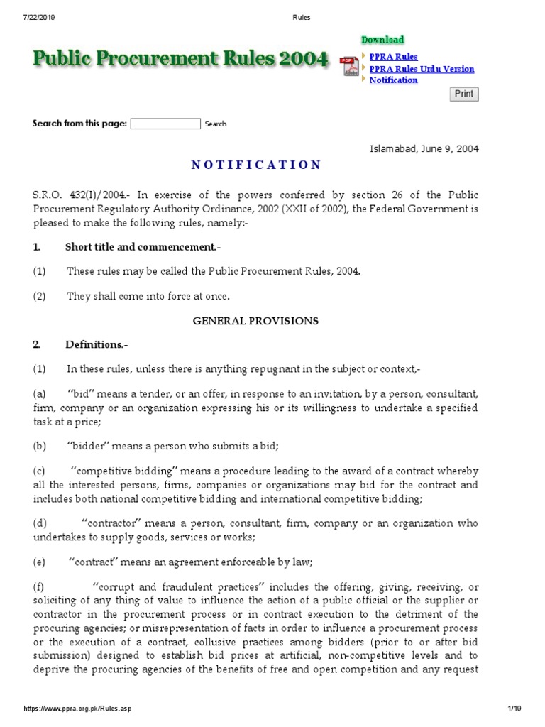 Public Procurement Rules 2004 | PDF | Procurement | Specification ...