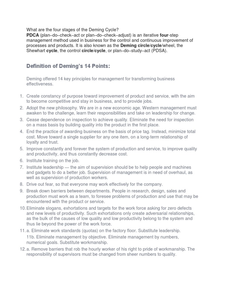 What Are The Four Stages of The Deming Cycle | PDF | Economies | Business