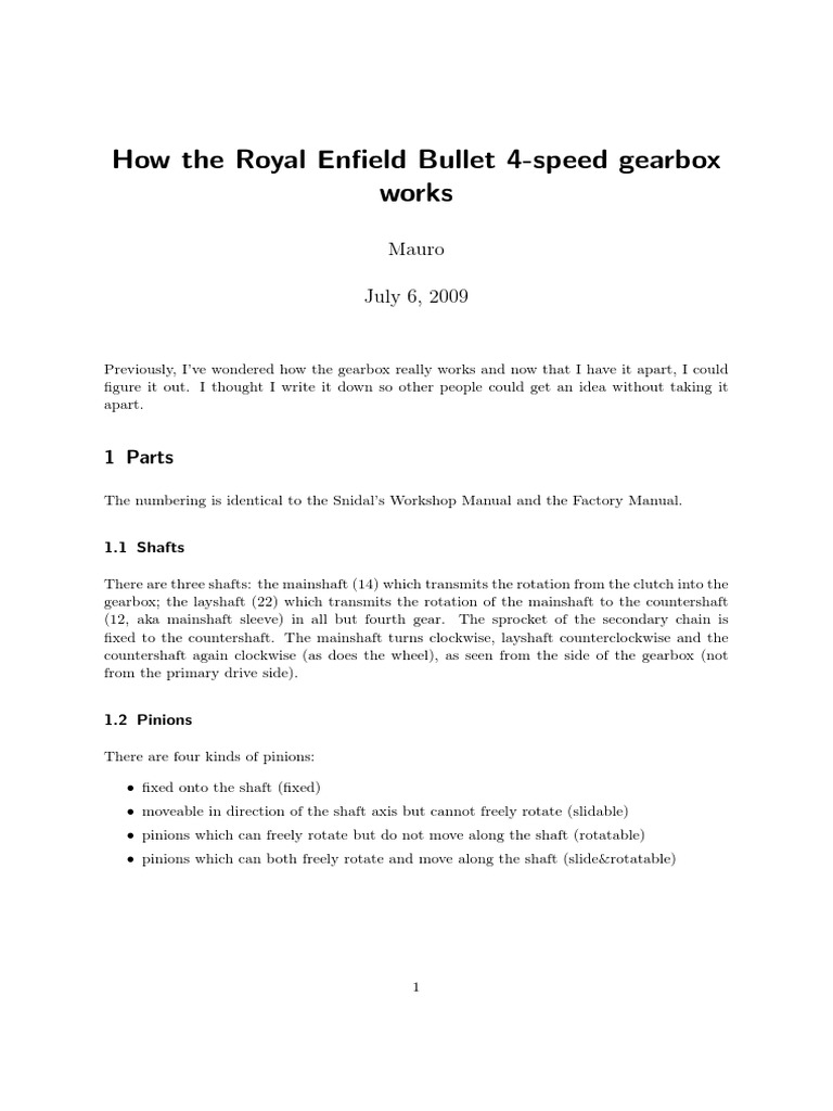 How The Royal Enfield Bullet 4-Speed Gearbox Works: Mauro July 6, 2009 ...