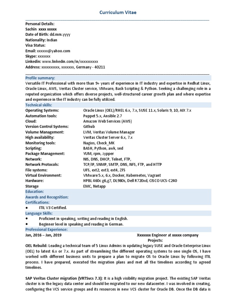 Curriculum Vitae | PDF | Linux | V Mware