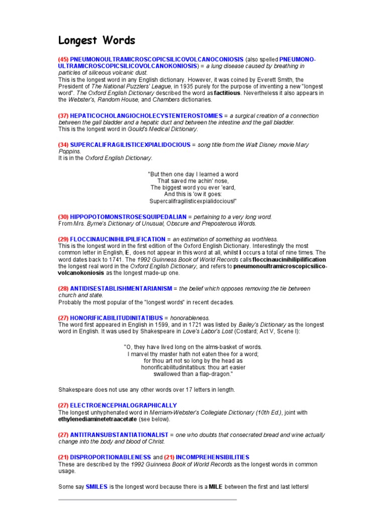 Longest Words: A Comprehensive Collection of Lengthy Terms Across ...
