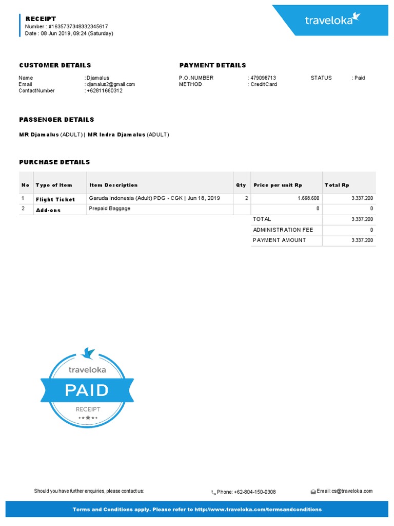 Total Payment for Flight Ticket | PDF