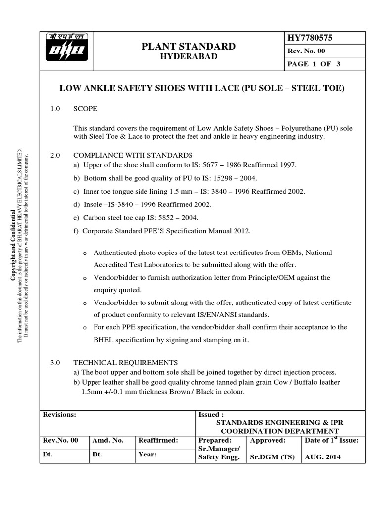 BHEL - Safety Shoes - All-Specifications-1409915671 PDF | PDF | Shoe ...