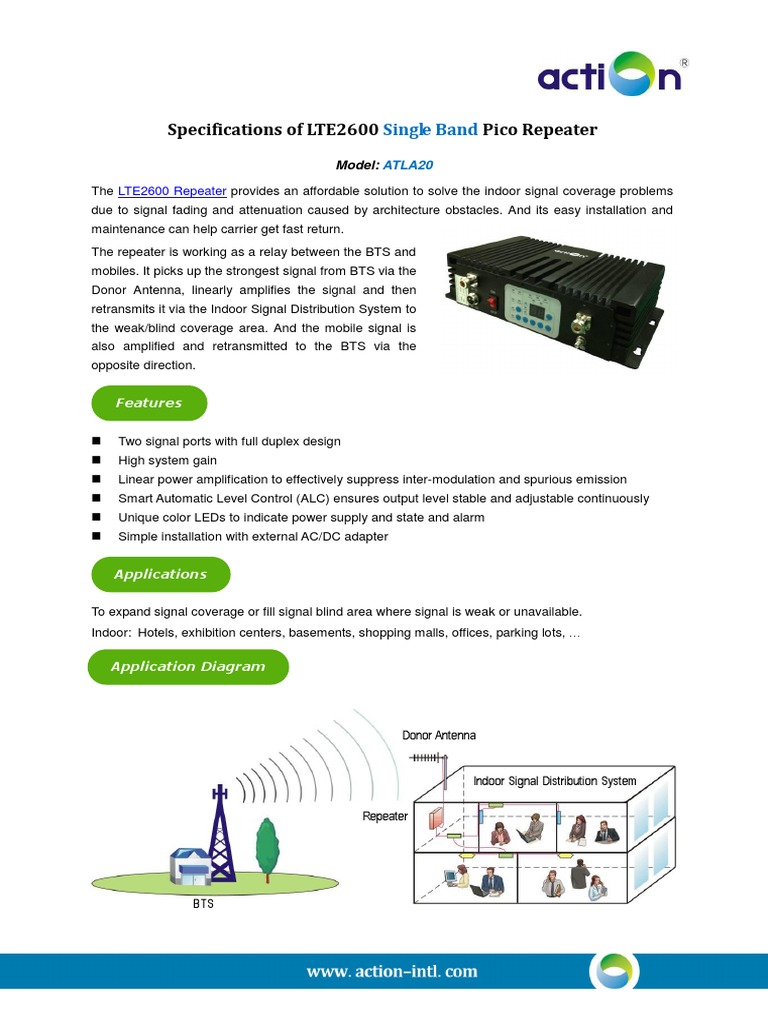 1 Specifications of LTE2600 Single Band Pico Repeater (ATLA20) | PDF ...