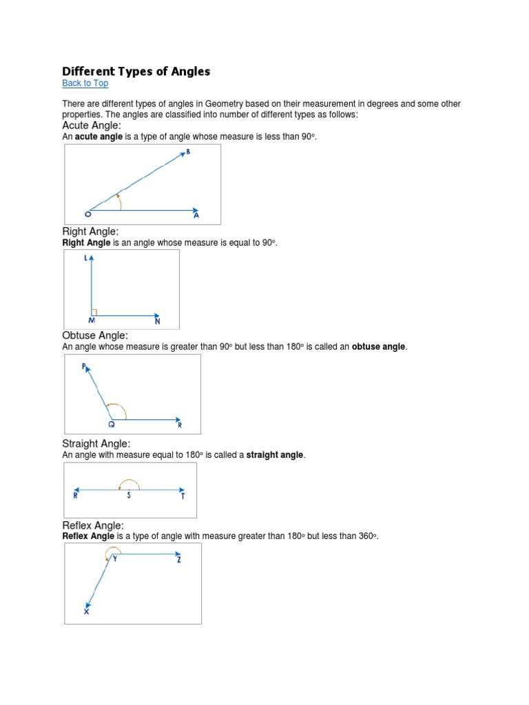 Types of Angles in Geometry Explained | PDF | Home & Garden
