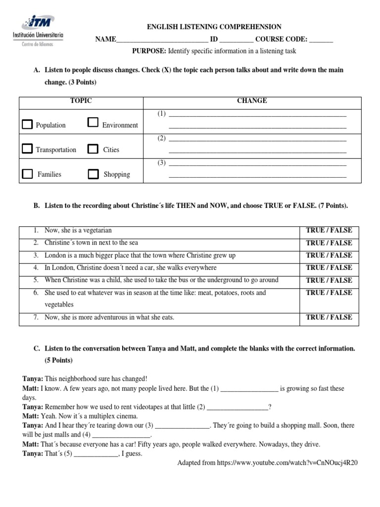 English Listening Comprehension Test Questions | PDF | Beard