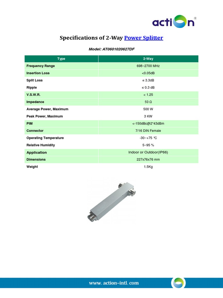 Specifications of 2-Way Power Splitter (AT0601020627DF - 20141031) | PDF