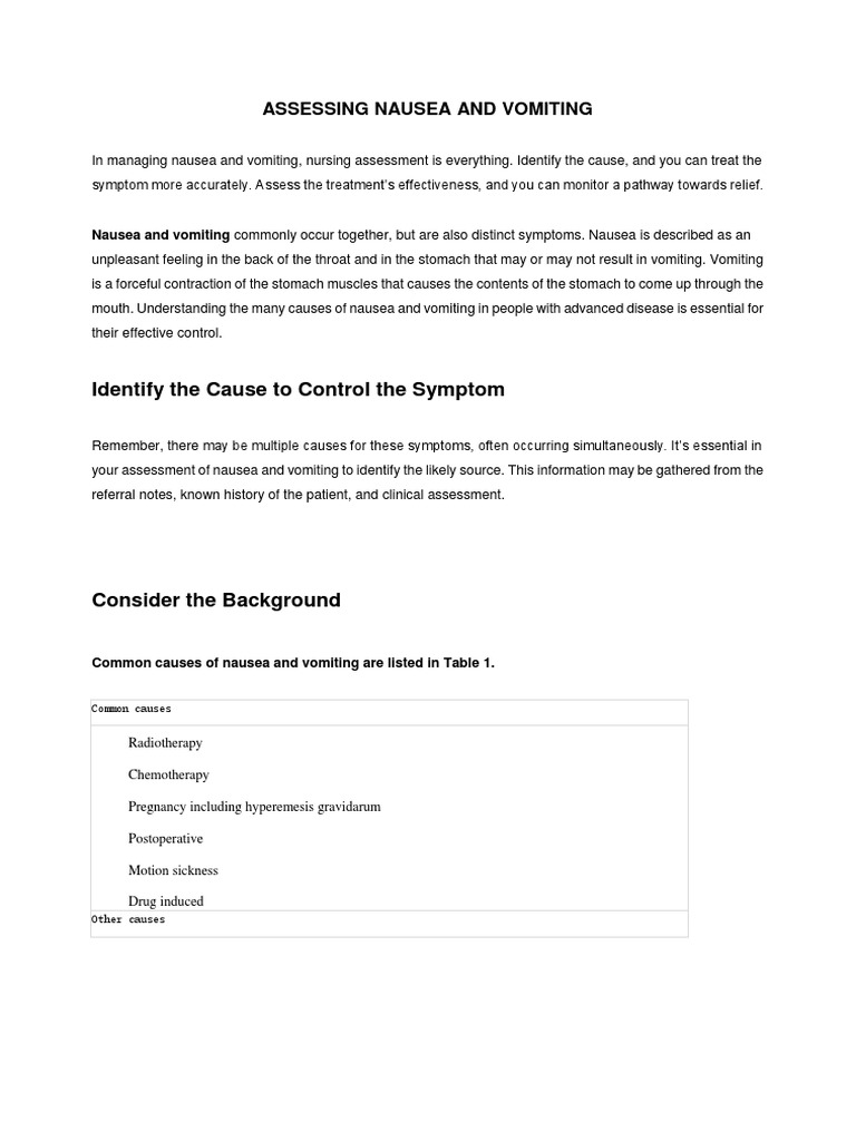 Assessing Nausea and Vomiting - Materi | PDF | Nausea | Vomiting