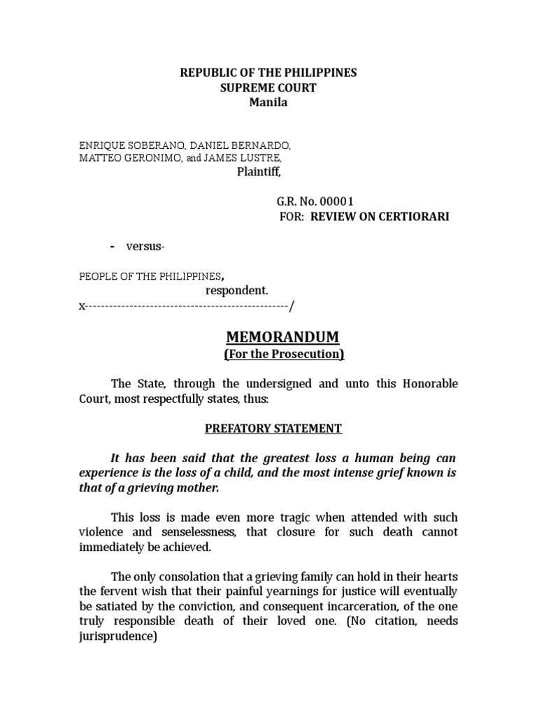 Memorandum: Republic Of The Philippines Supreme Court Manila | Murder ...