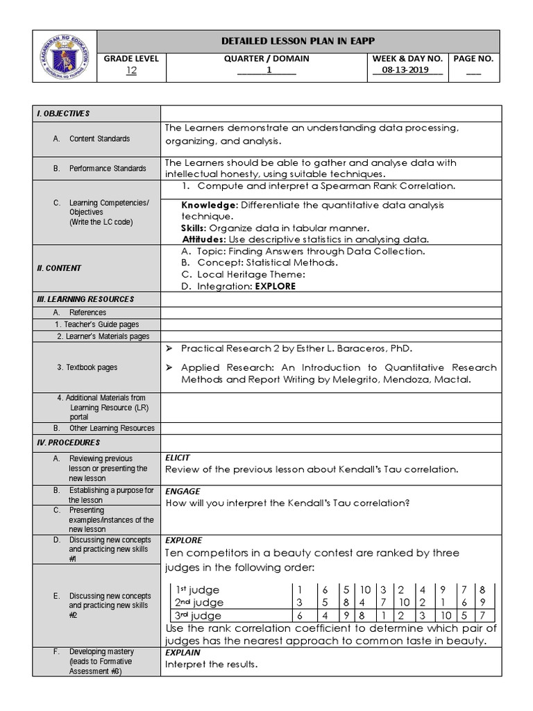Grade Level Quarter / Domain Week & Day No. Page No.: Detailed Lesson ...