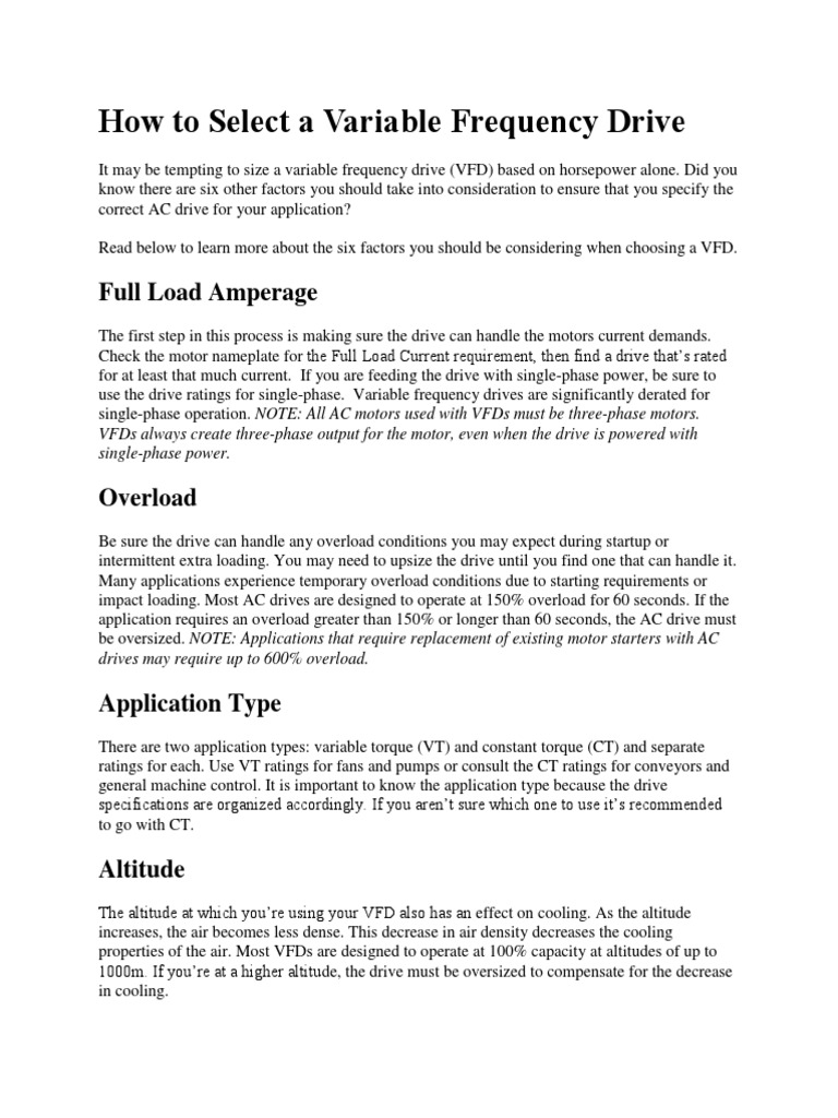 How To Select A Variable Frequency Drive | PDF | Electric Motor ...