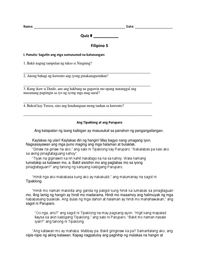 Filipino Quiz | PDF