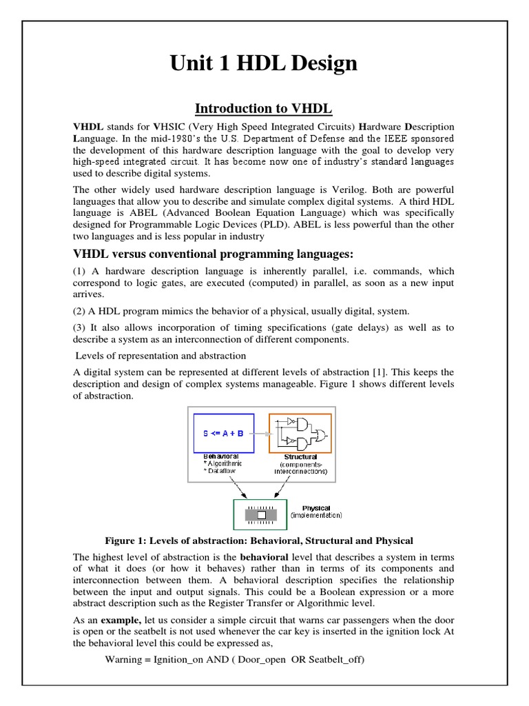 Unit I HDL Design PDF | Download Free PDF | Hardware Description Language | Boolean Data Type