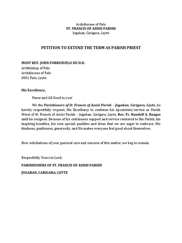 Petition For Re-Appointment (Parish Priest) Sample | PDF | Christian ...
