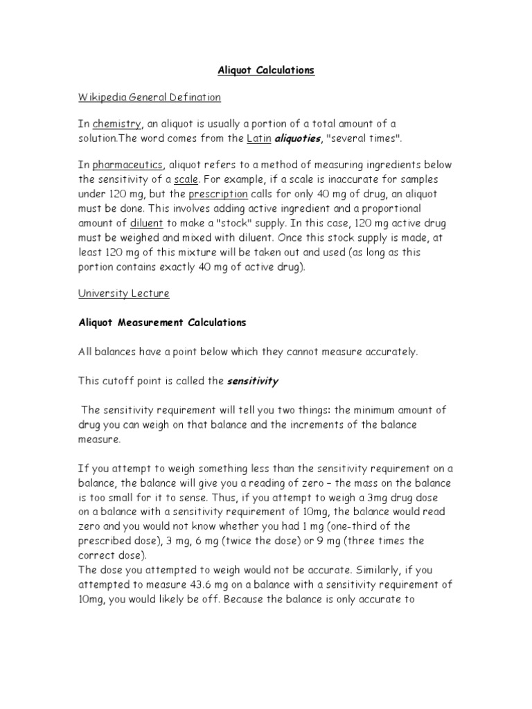 Aliquot Calc | PDF | H 1 B Visa | Standard Deviation