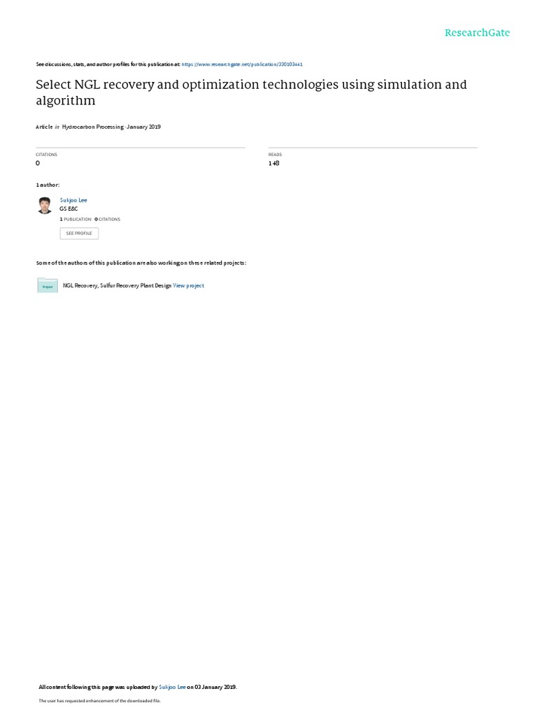 Select Ngl Recovery And Optimization Technologies Using Simulation And Algorithm Pdf