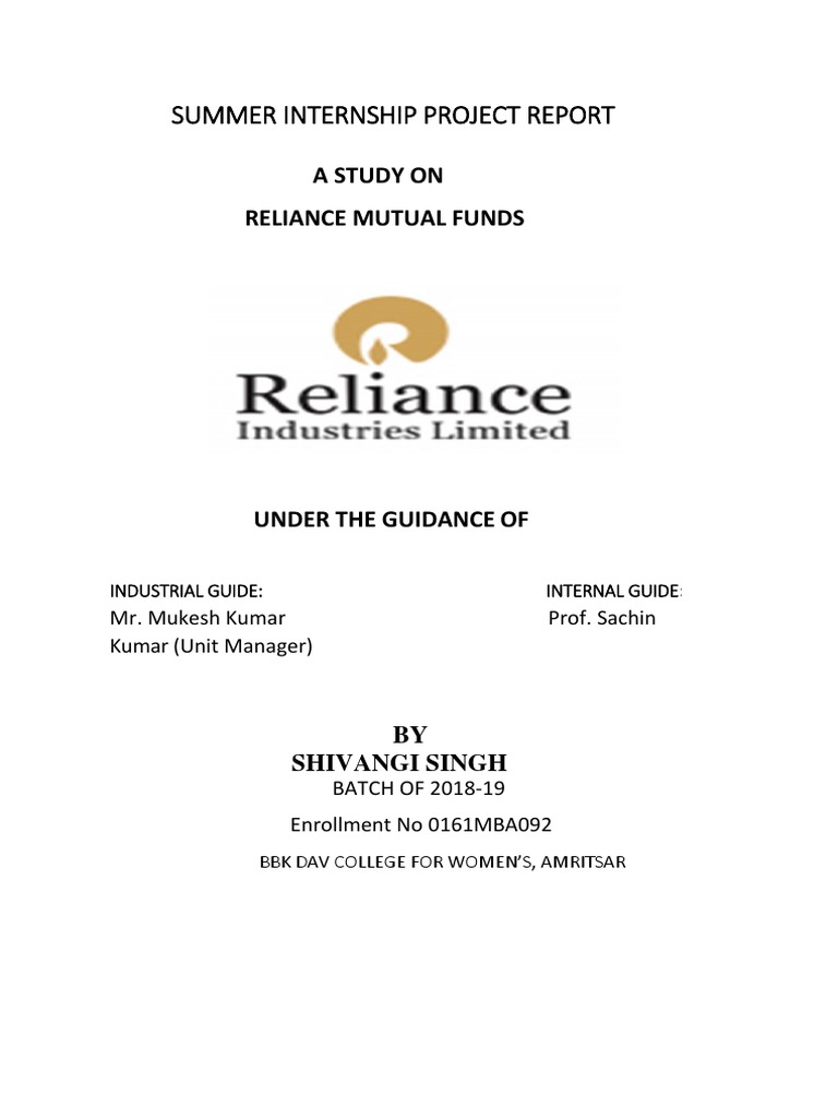Reliance Mutual Funds Project | PDF | Mutual Funds | Transaction Account