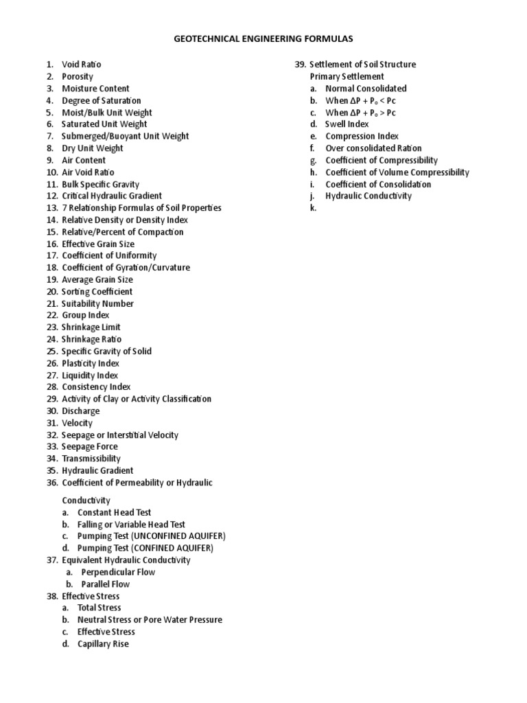 Geotechnical Engineering Formulas | PDF