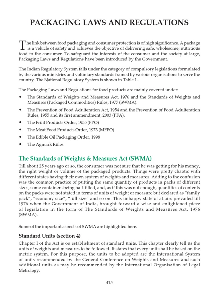 Packaging Laws and Regulations: The Standards of Weights & Measures Act ...