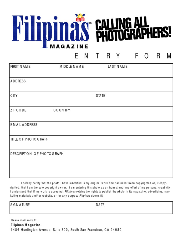 Entry Form: Filipinas Magazine | PDF
