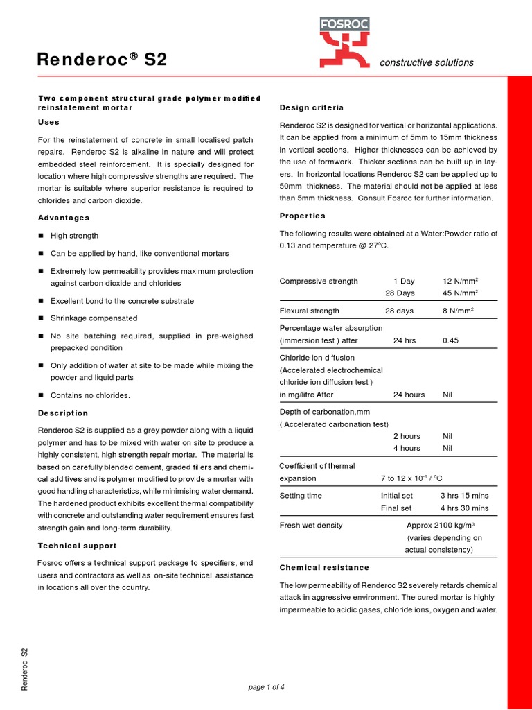 Renderoc S2 | PDF | Corrosion | Mortar (Masonry)