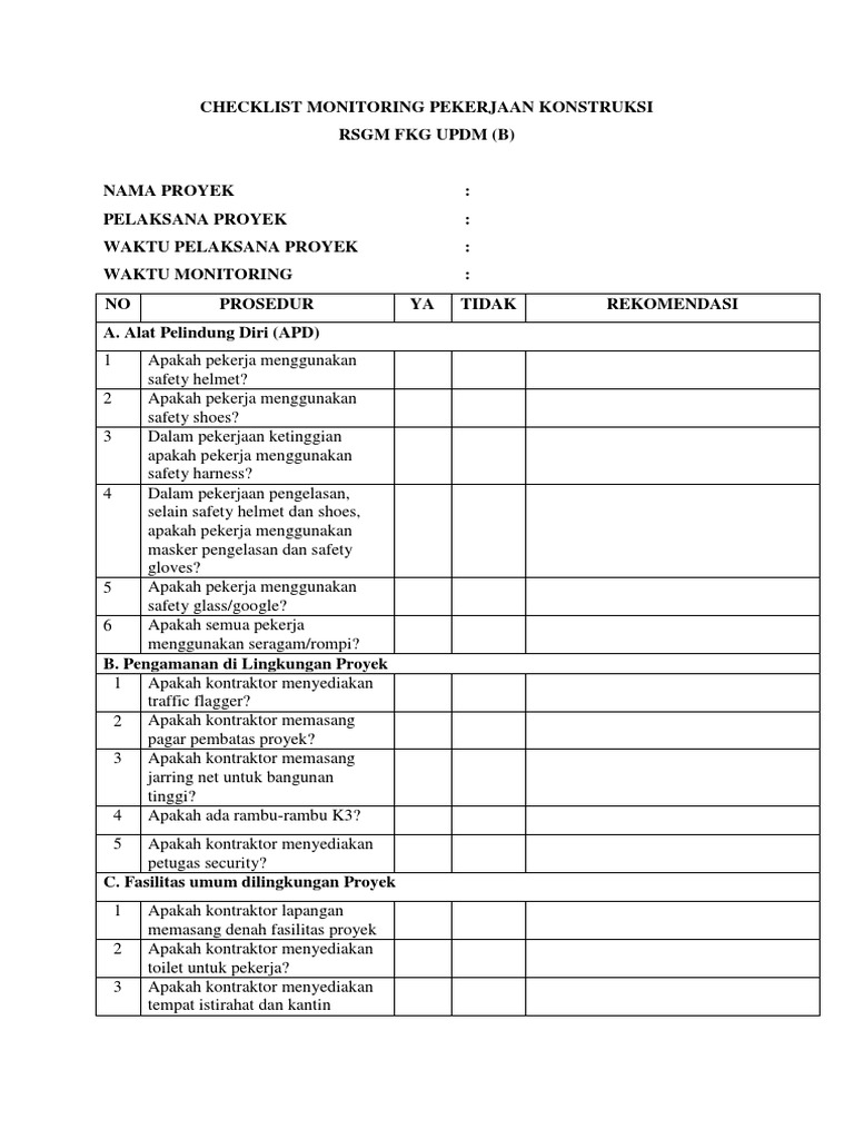 Checklist Monitoring Pekerjaan Konstruksi | PDF