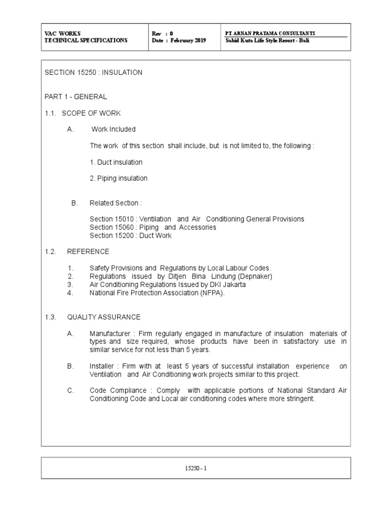 Insulation Tech Spec | PDF | Duct (Flow) | Thermal Insulation