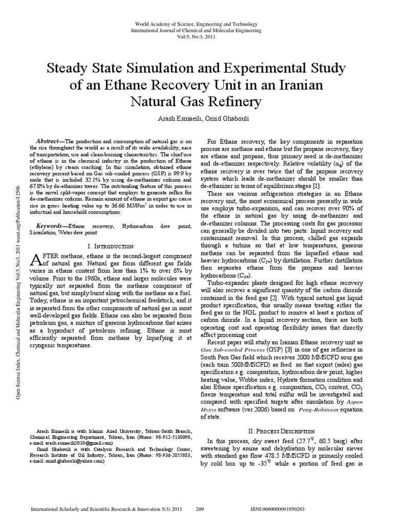 SS Simulation of Ethane Recovery | PDF | Natural Gas | Chemical Industry