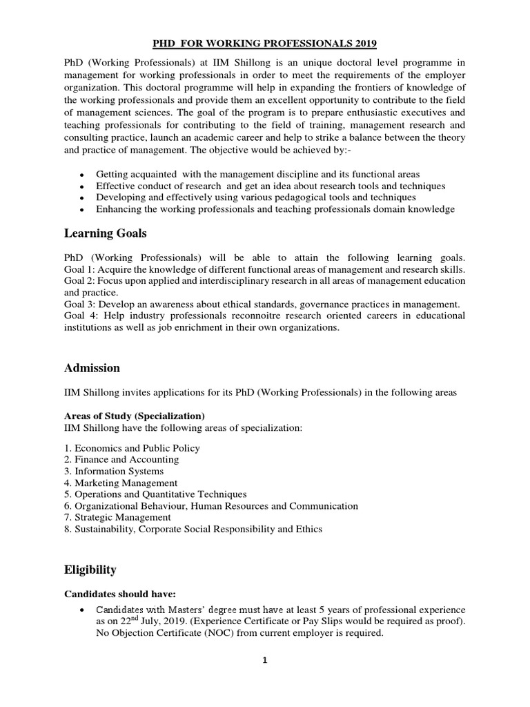 Advertisement PHD Working Professionals 2019 | PDF | Thesis | Doctor Of ...