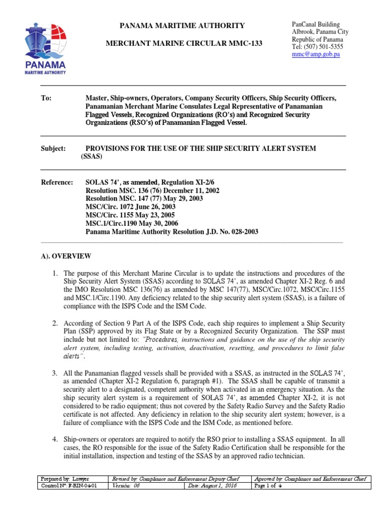 Merchant Marine Circular Mmc-133: Panama Maritime Authority | PDF ...