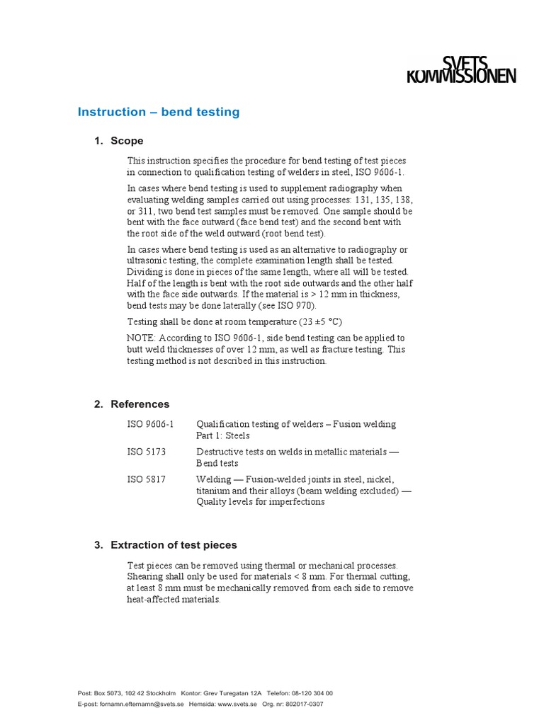 Bend Testing Procedure for Welders | PDF | Welding | Construction