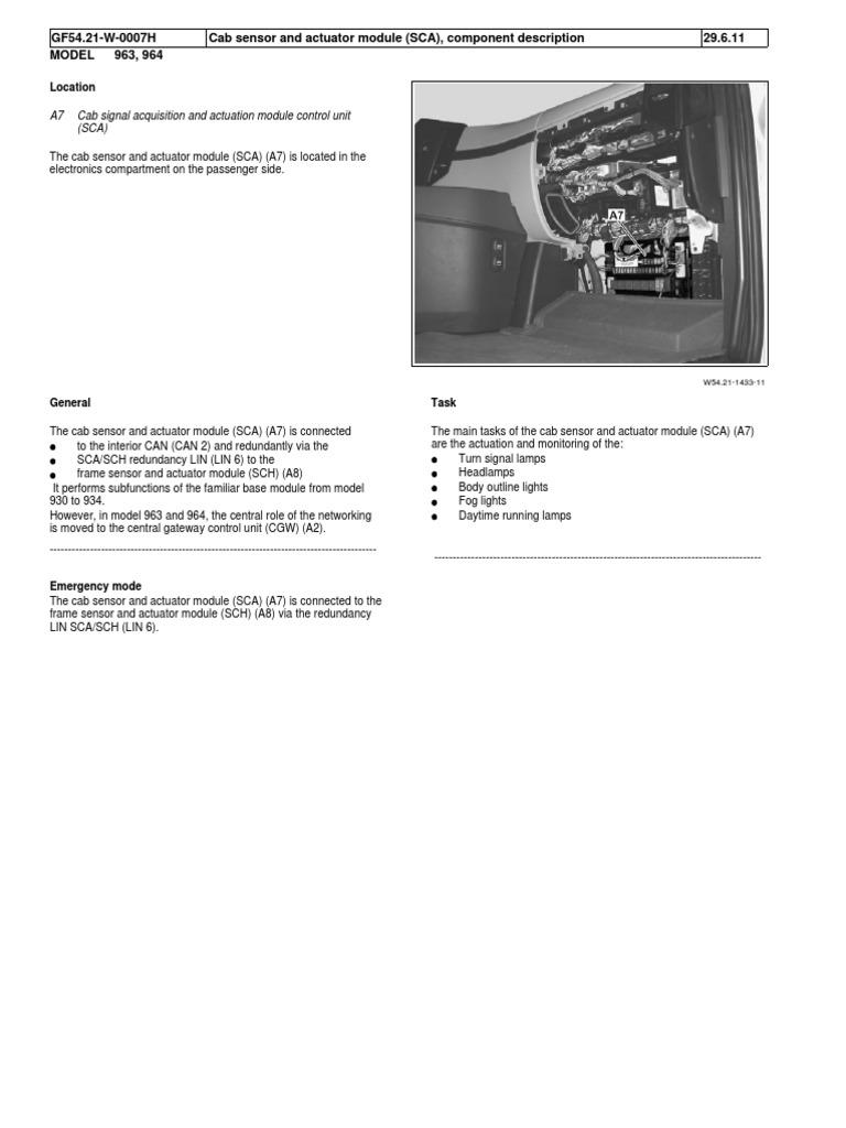 Cab Sensor and Actuator Module (SCA), Component Description | PDF