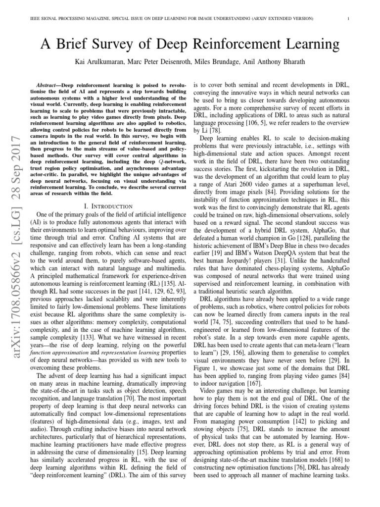 A Brief Survey of Deep Reinforcement Learning | PDF | Deep Learning ...