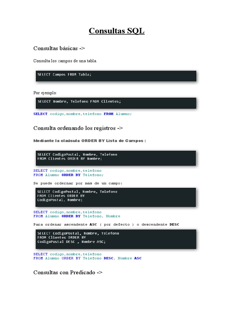 Apuntes - Consultas SQL | PDF | SQL | Datos