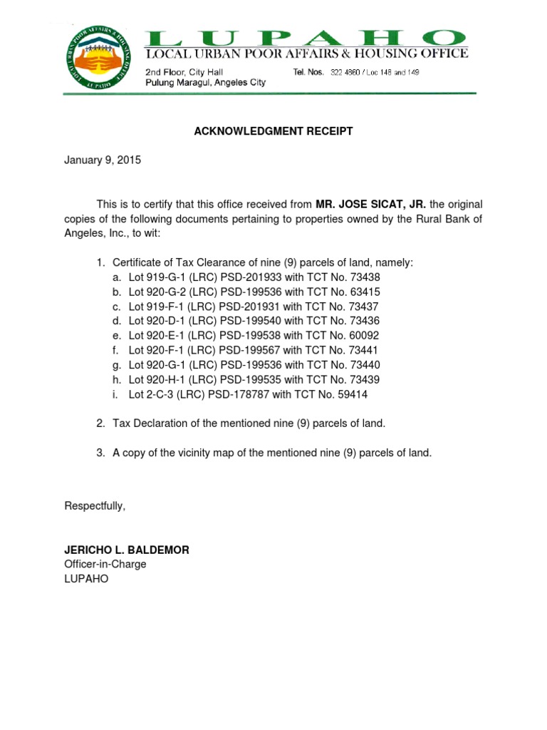 Acknowledgement Receipt | PDF
