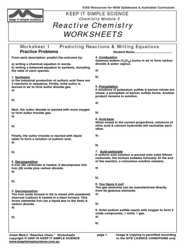 Chem Module 3 Worksheets | PDF | Redox | Reaction Rate