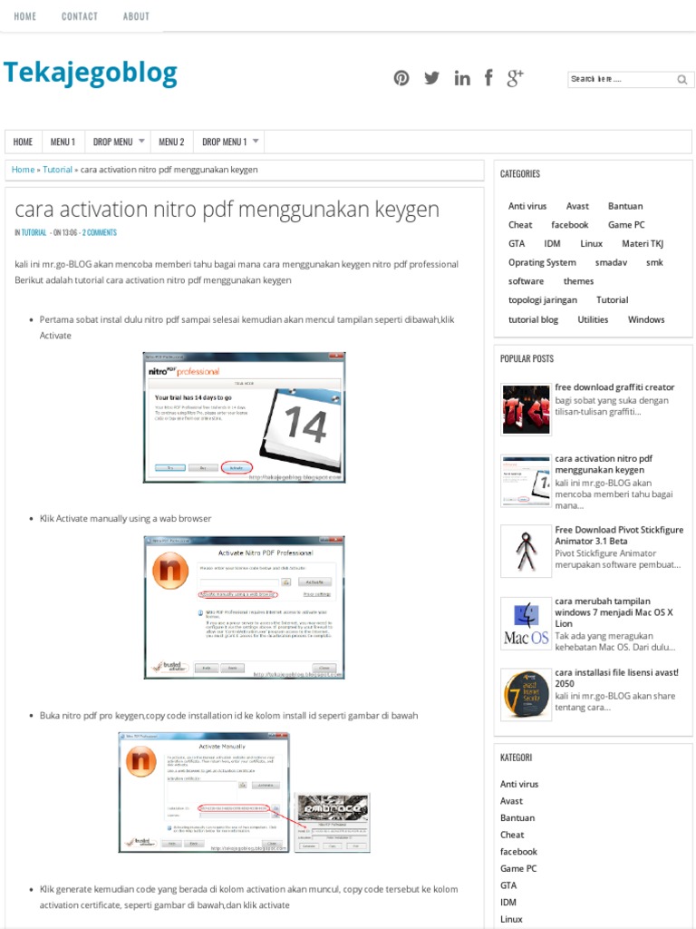 Cara Activation Nitro PDF Menggunakan Keygen - Tekajegoblog PDF | PDF