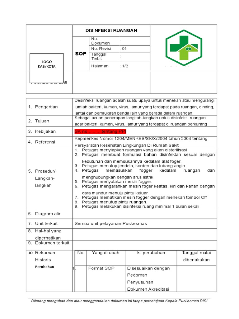 Sop Disinfeksi Ruangan | PDF