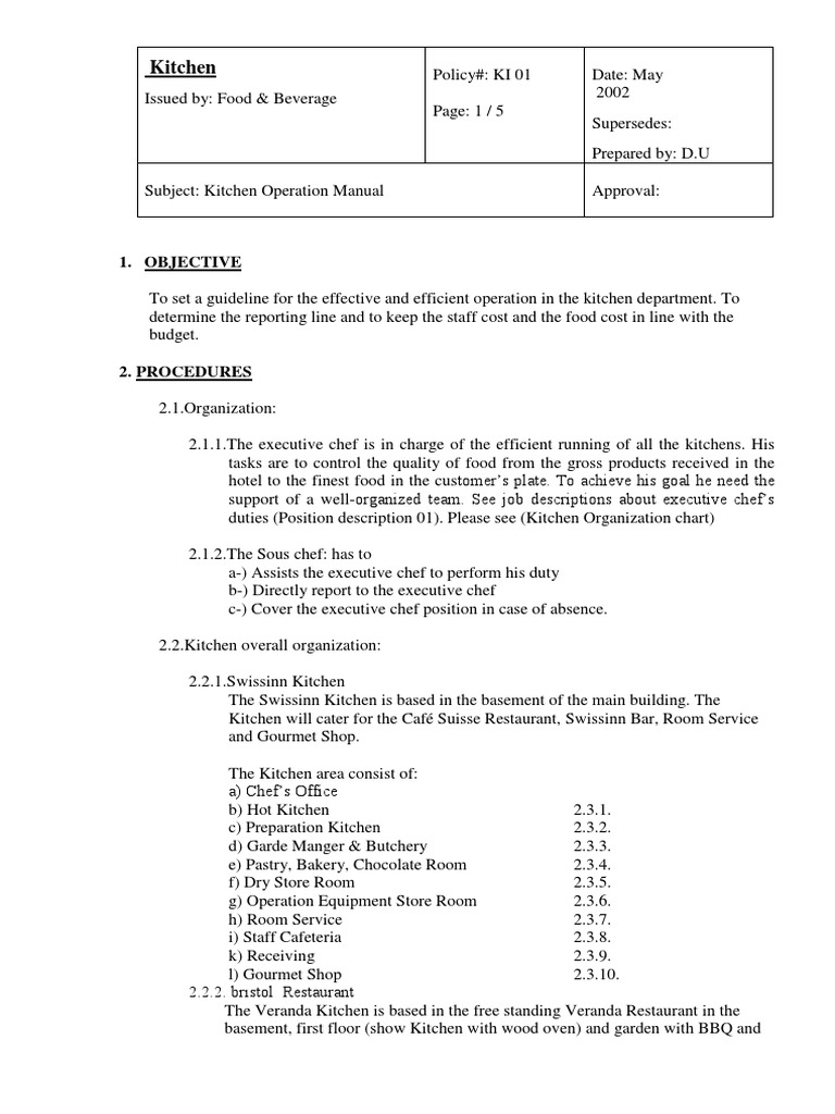 Kitchen General | PDF | Chef | Kitchen