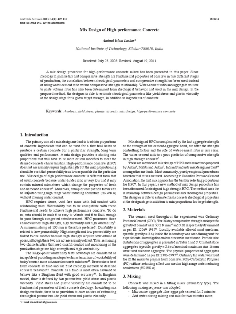 Mix Design of High-Performance Concrete PDF | PDF | Rheology | Concrete