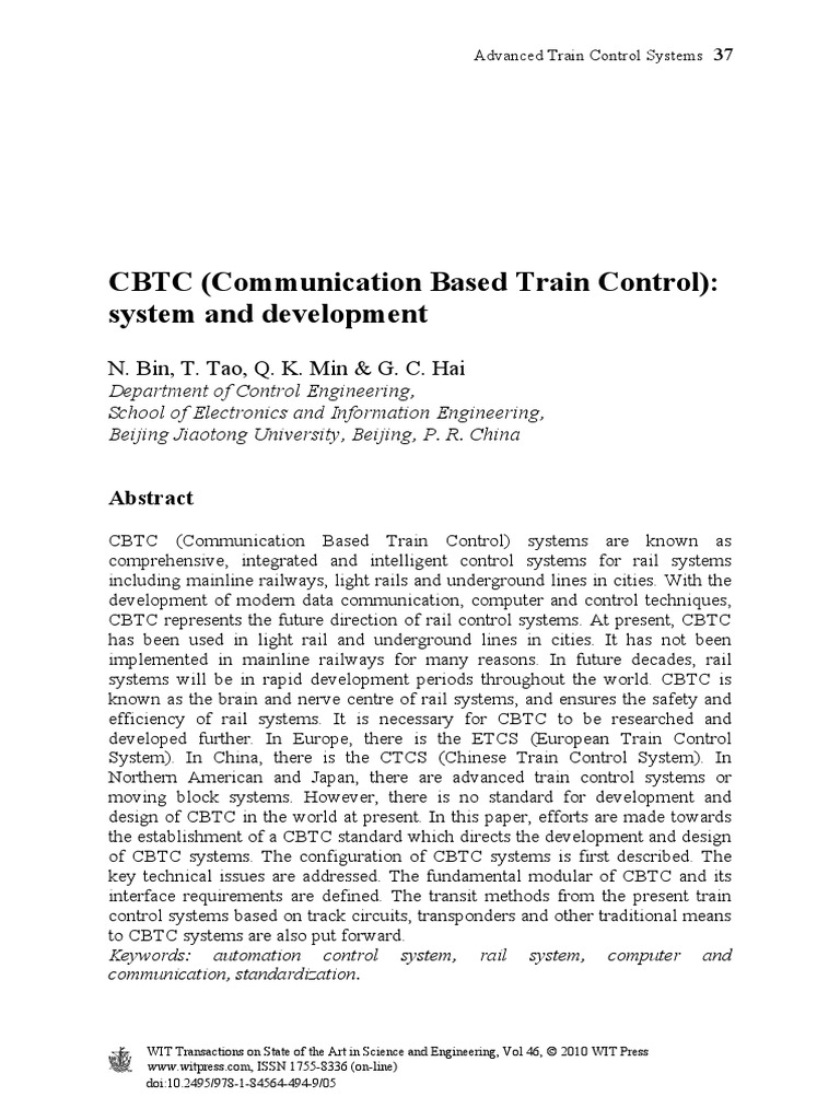 CBTC (Communication Based Train Control) : System and Development | PDF ...