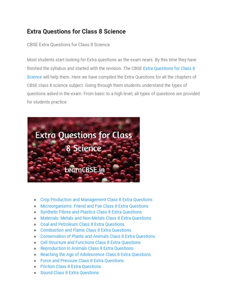 CBSE Class 8 Science Extra Questions | PDF | Sexual Reproduction ...